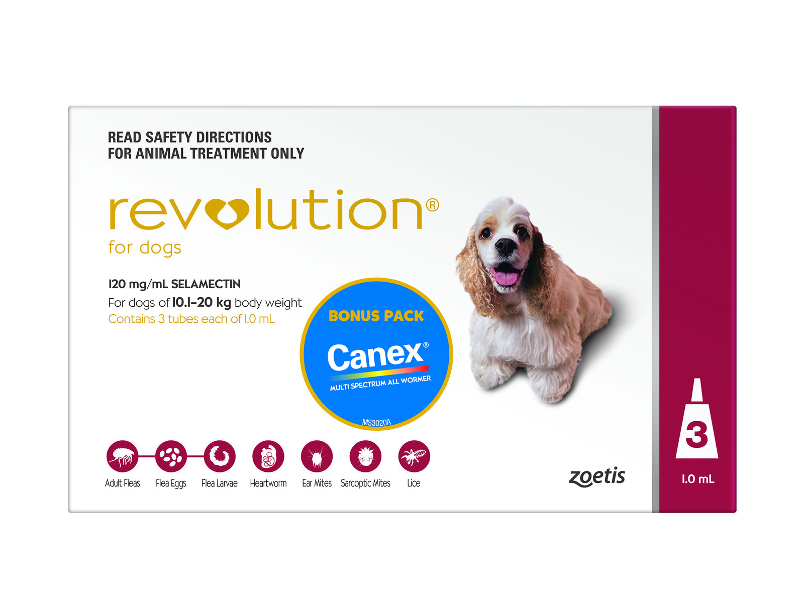 Revolution Flea Control for Dogs 10.1-20kg Bonus Canex All Wormer